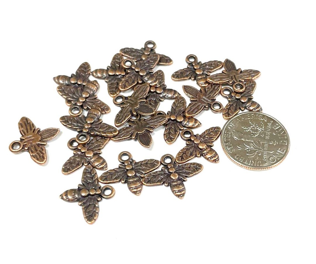 20pcs of Antique Copper Plated Bees Charms Pendant Double Sided 14mm(no ...