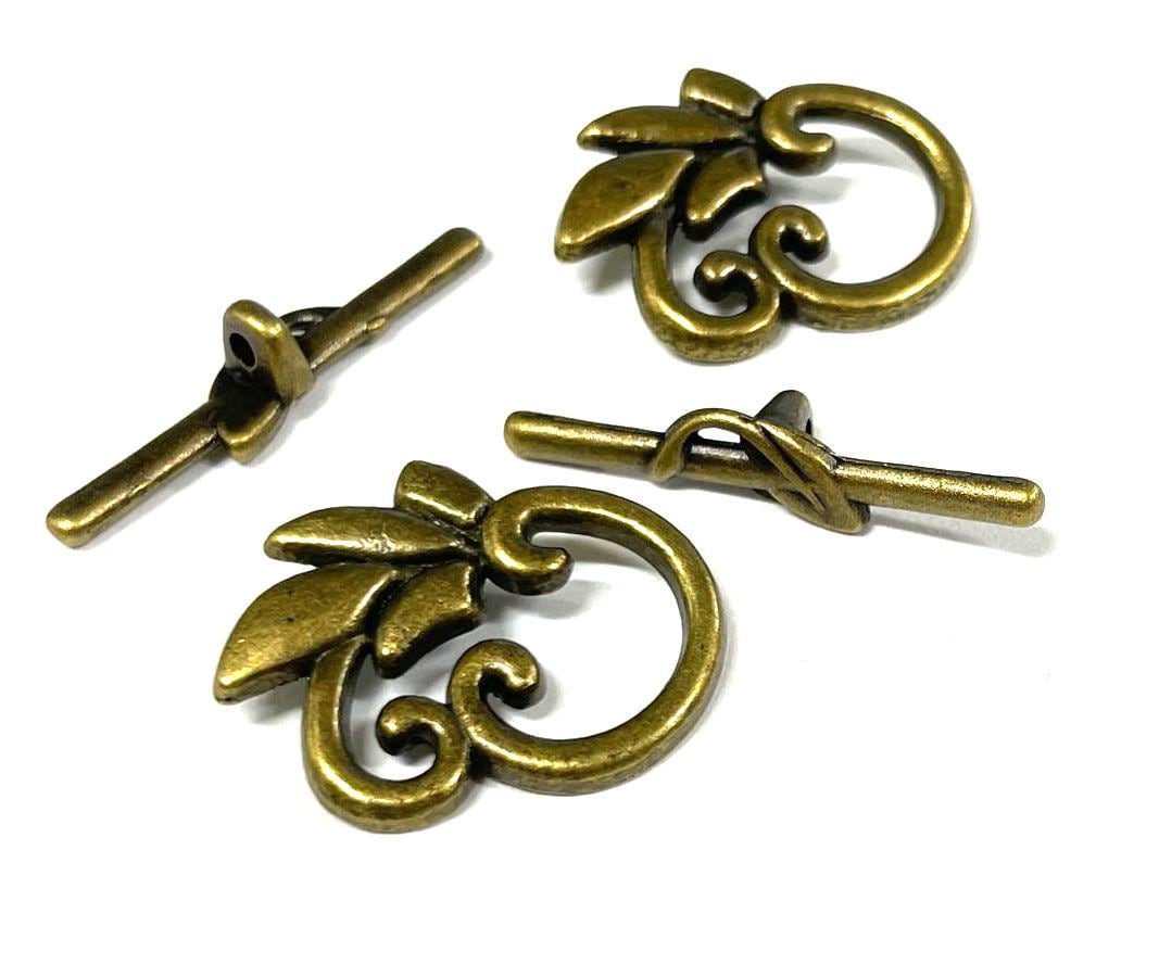 5 Sets of Antique Bronze Plated Leaf Round Toggle Clasps(no. TGCLS831 ...