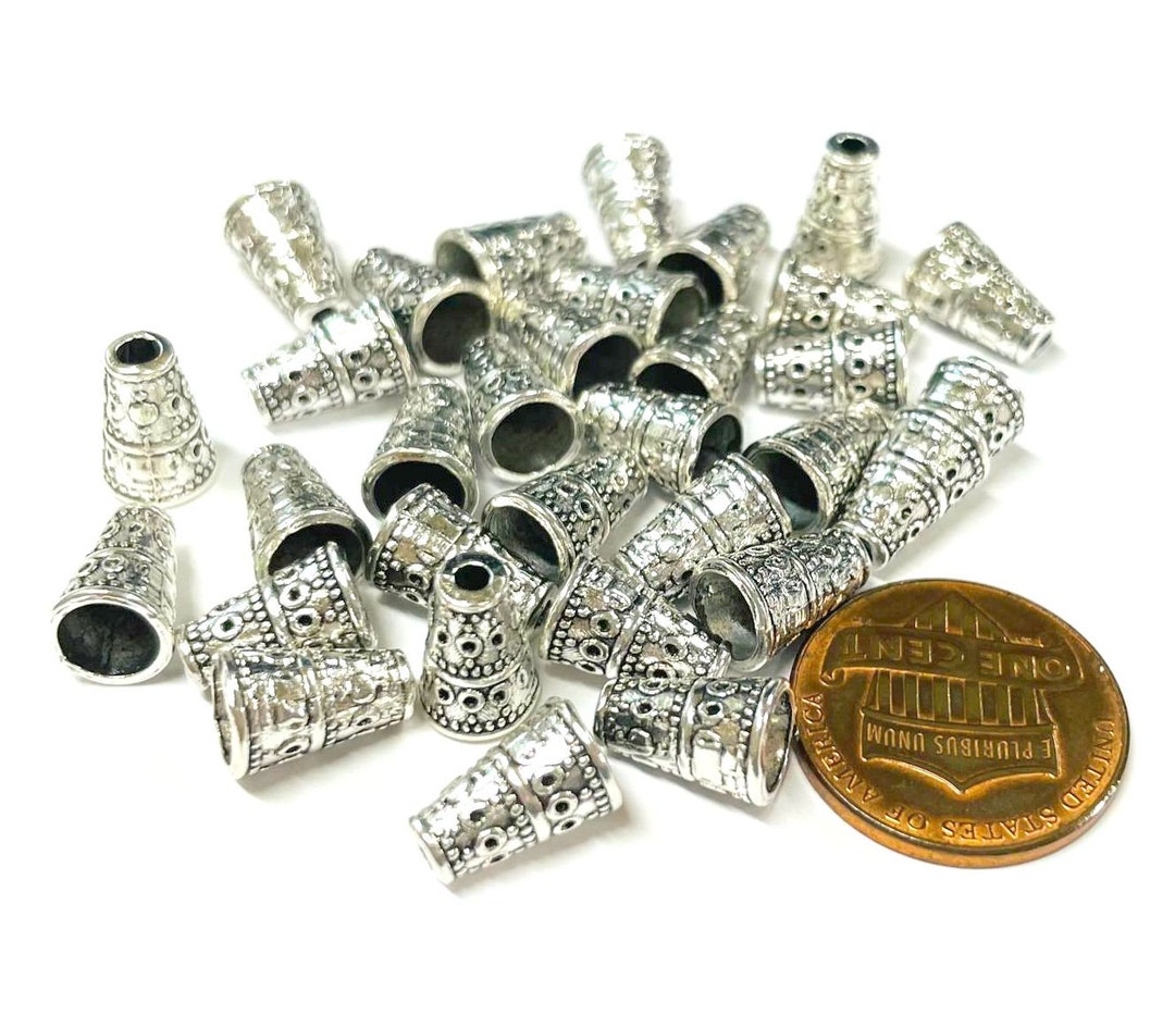 20pcs of Antique Silver Cone Bead Caps End Caps Tassel Caps Kumihimo ...