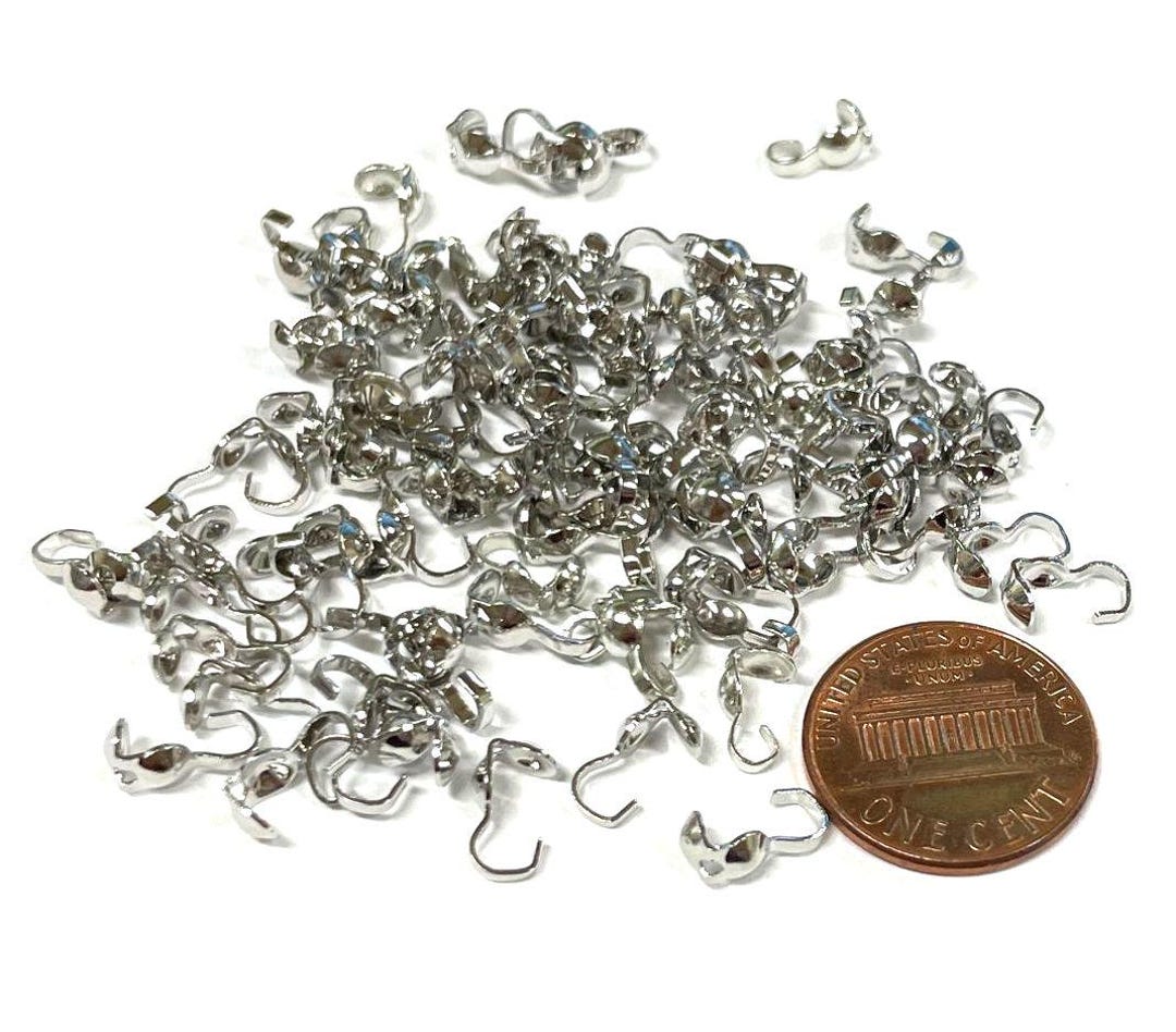 100pcs of Silver Tone Bead Tip Knot Cover Clamshell Bead Tips 8x4mm(no ...