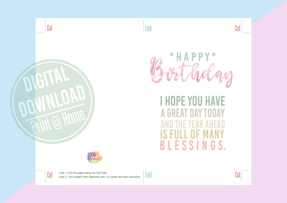 Printable Birthday Card Pastel Printable Birthday Card - Etsy Canada