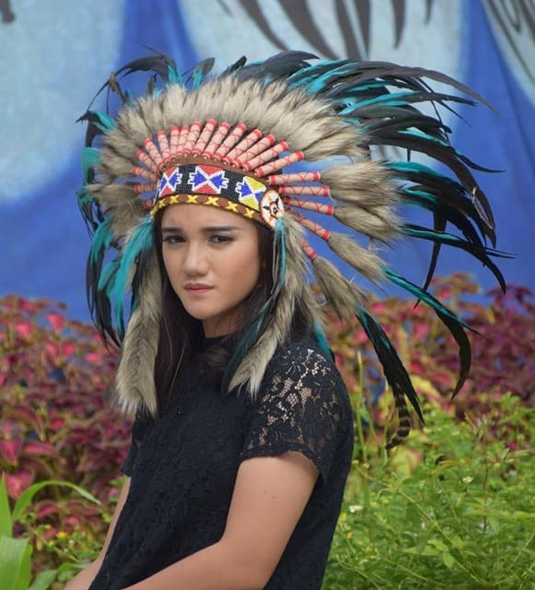 Green Indian Headdress Feather Indian Inspired Cool Headband American ...