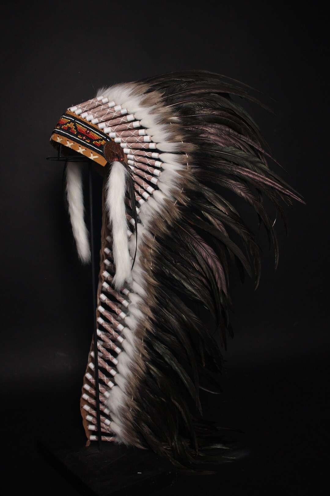 Feather Headdress, Wolf Inspired Costume Hat, Exotic Turkey Chief Hat ...