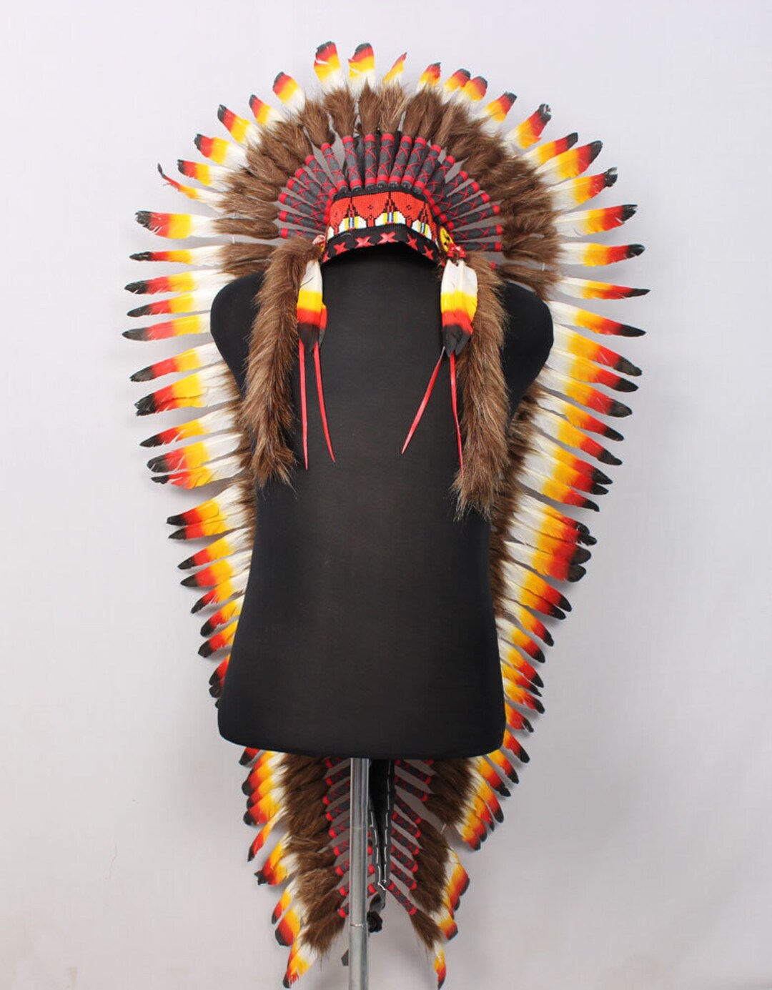 Comanche Headdress, Brown Orange Large Feather Goose Hat Headdress ...