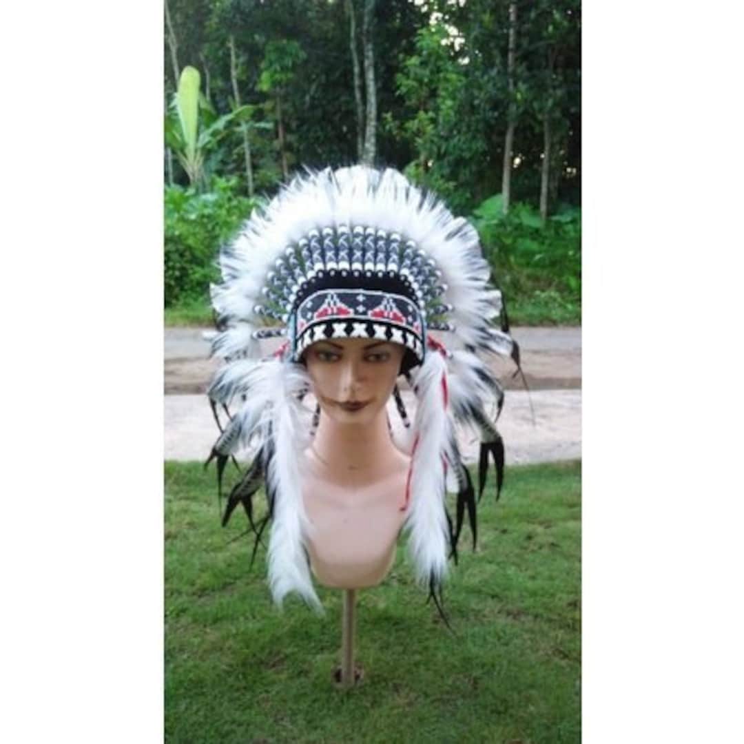 Apache Headdress,indian Headdress Small Feathers,white and Black ...