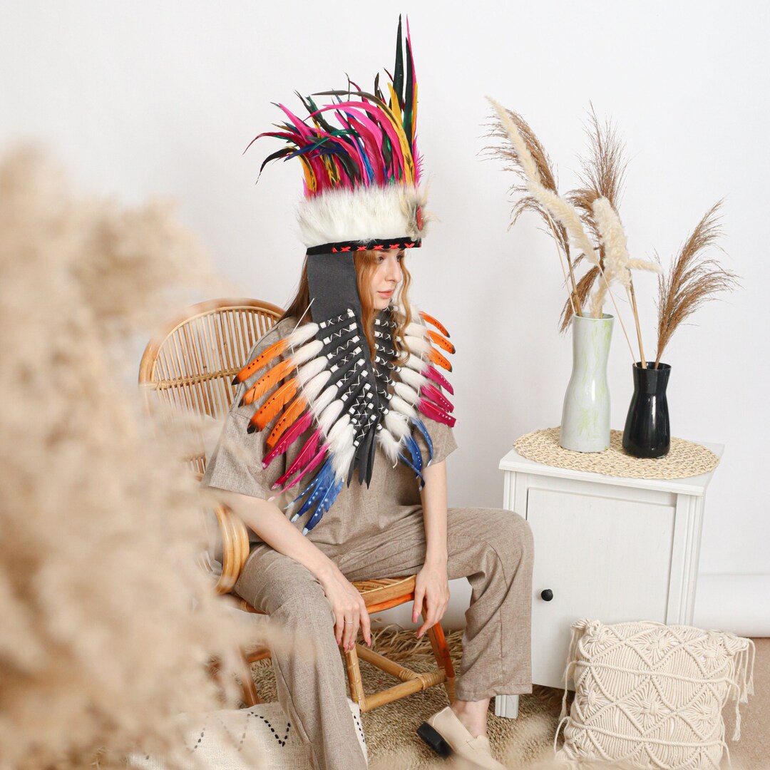 Colorful Mohawk American Pink Orange Hat Women Headdresses Inspired ...