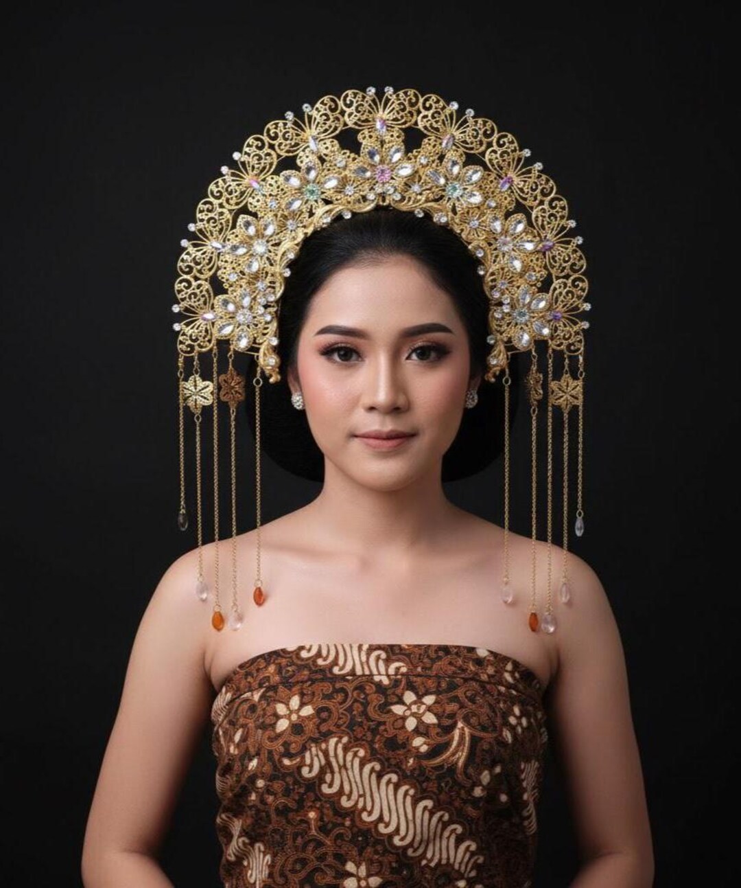 Gothic Gold Flower Crown Headpiece: Indonesian Wedding Halo - Etsy