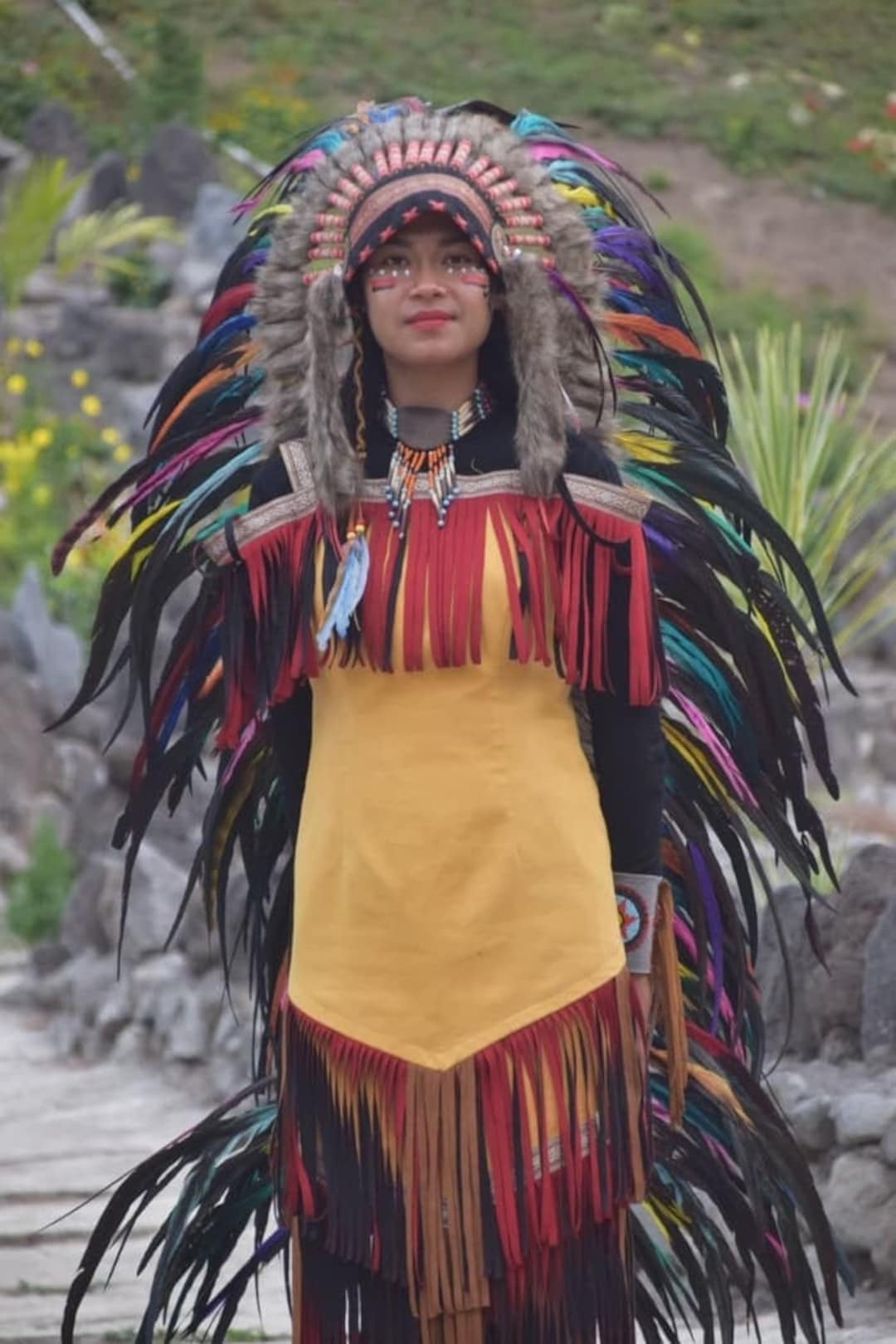 Costume Headpiece Inspired Native American Headdress, Colorful Rainbow ...