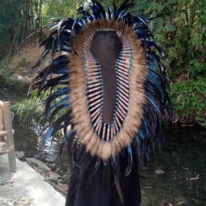 Indian Blue Black Headdress, Feather Headdress Indian Inspired, Real ...