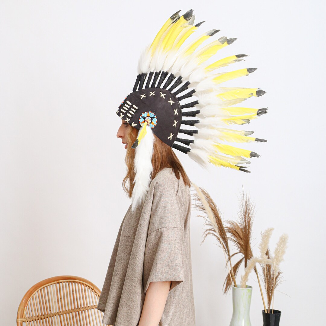 MAYAN Headdress, Yellow Feather Mohawk - Festival , , Halloween Costume ...