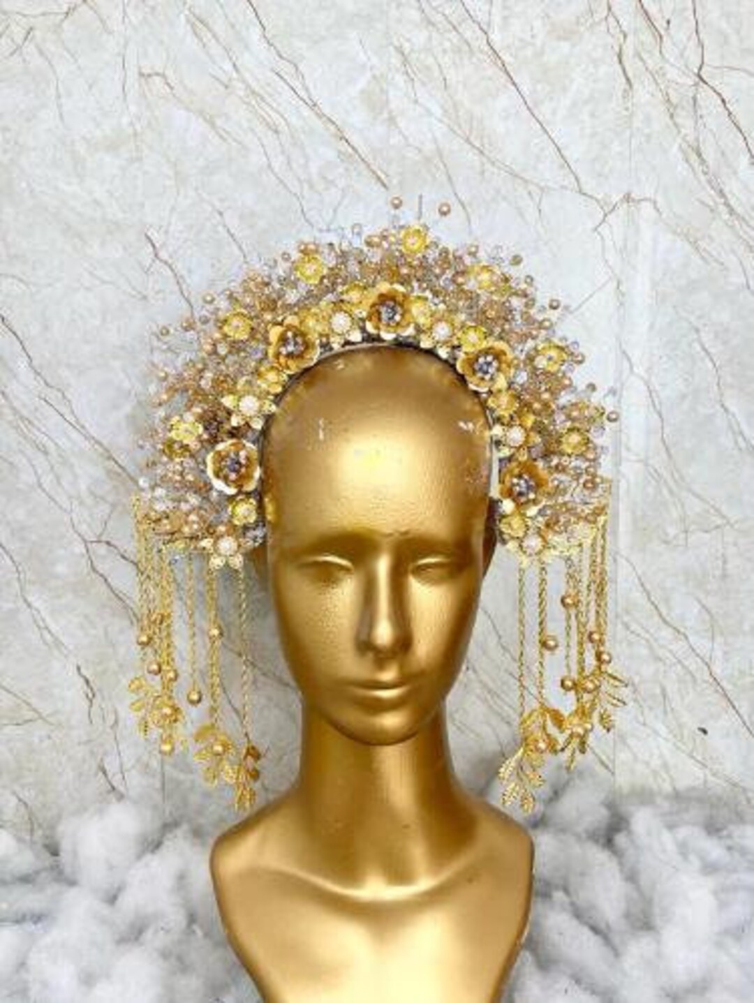 Golden Crown, Flower Halo, Artificial Leaf Crown, Gold Headband, Golden ...