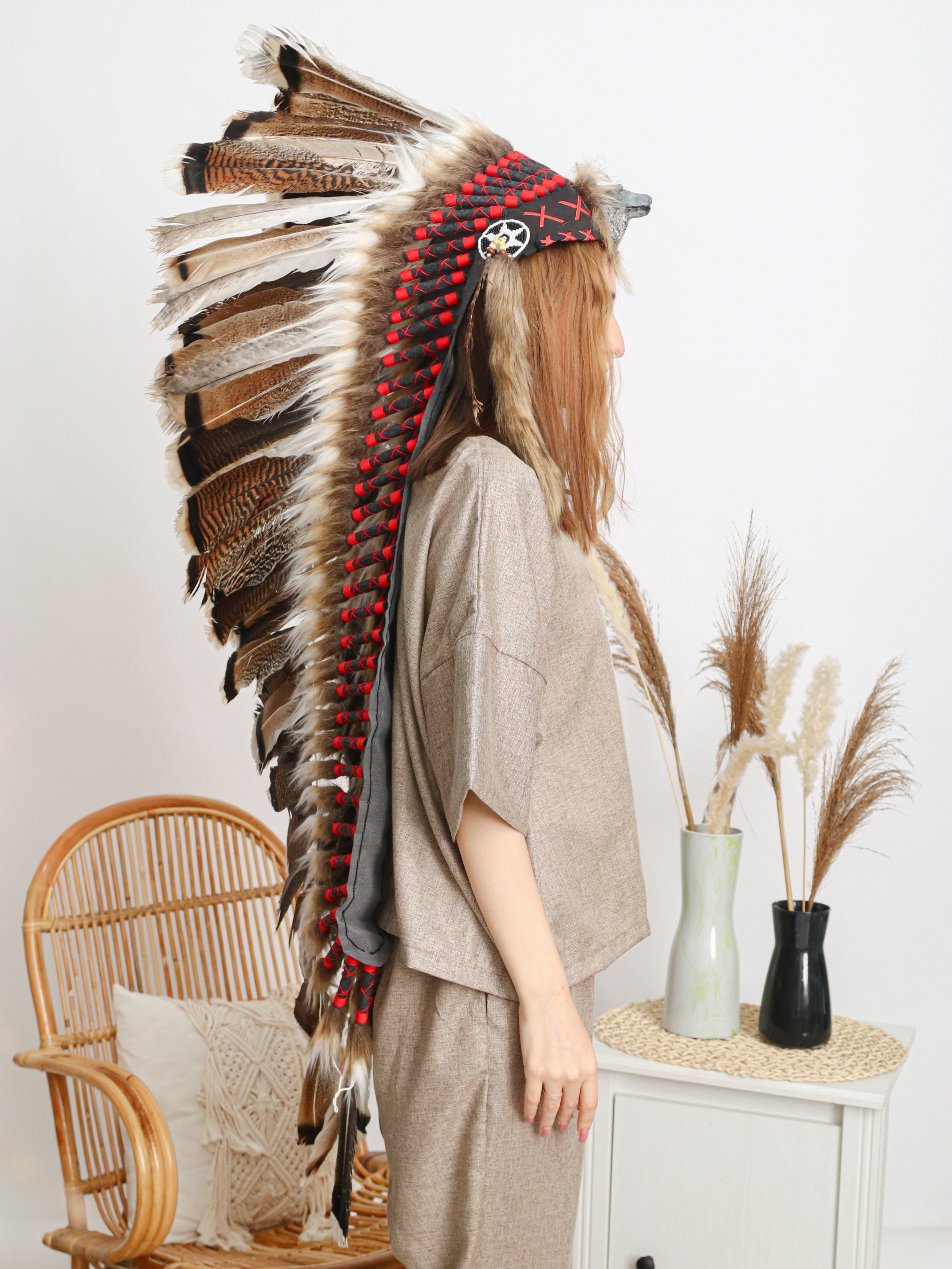Native American Wolf Headdress For Sale