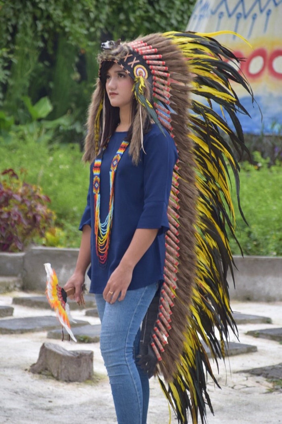 Comanche Headdress, Feather Yellow, Womens Headdress, Feather Headdress ...