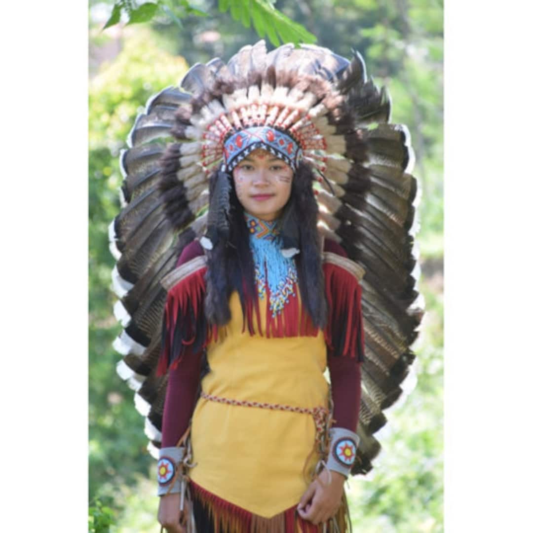 WOMEN Comanche Long Handmade Headdress, Headband Exotic Turkey Feathers ...