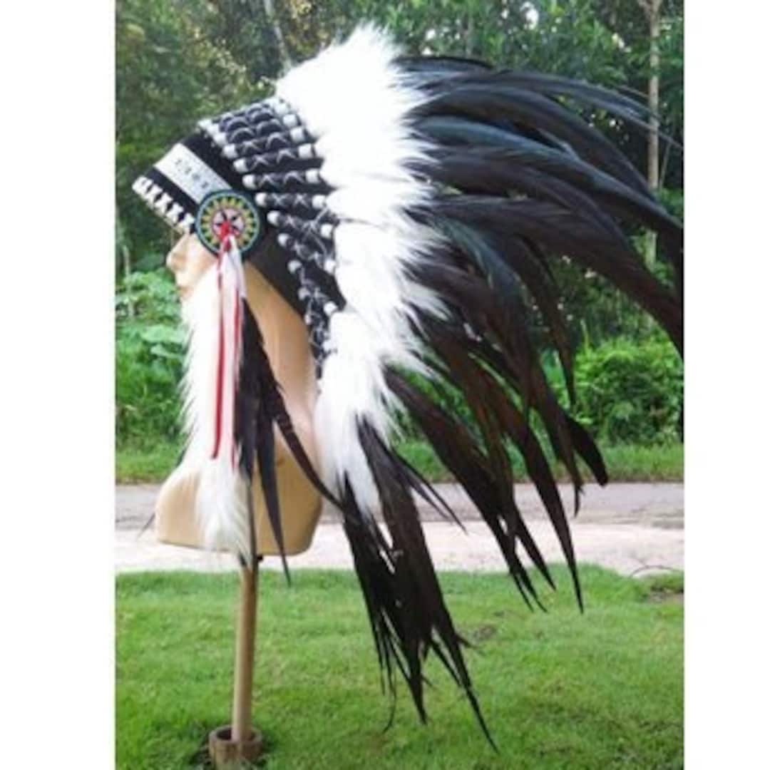 Women Indian Headdress Black Replica - Feather Warbonnet - Native ...