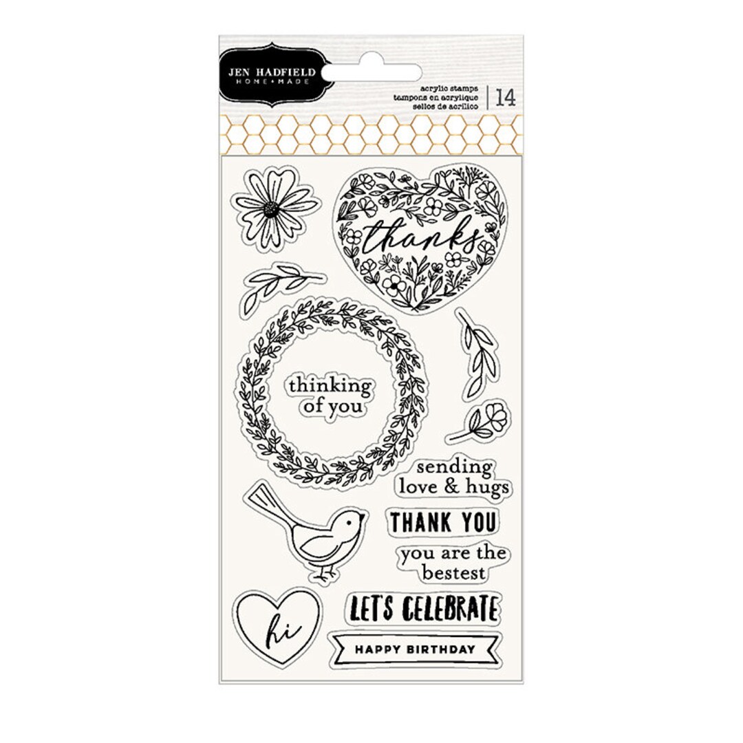 Jen Hadfield Homemade Acrylic Stamps Thinking of You Thanks Hi Happy ...