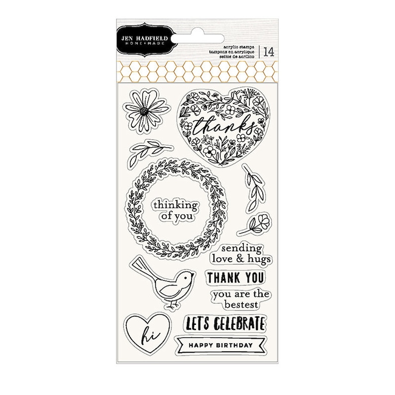 Jen Hadfield Homemade Acrylic Stamps Thinking of You Thanks Hi Happy ...