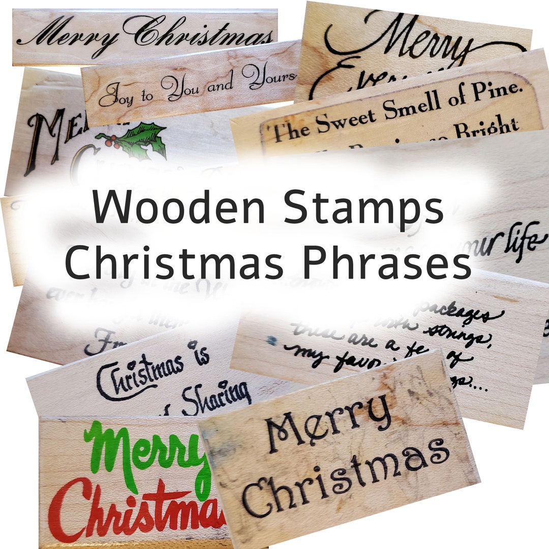Christmas Wooden Rubber Stamps Phrases Words Greetings Cards Scrapbook ...