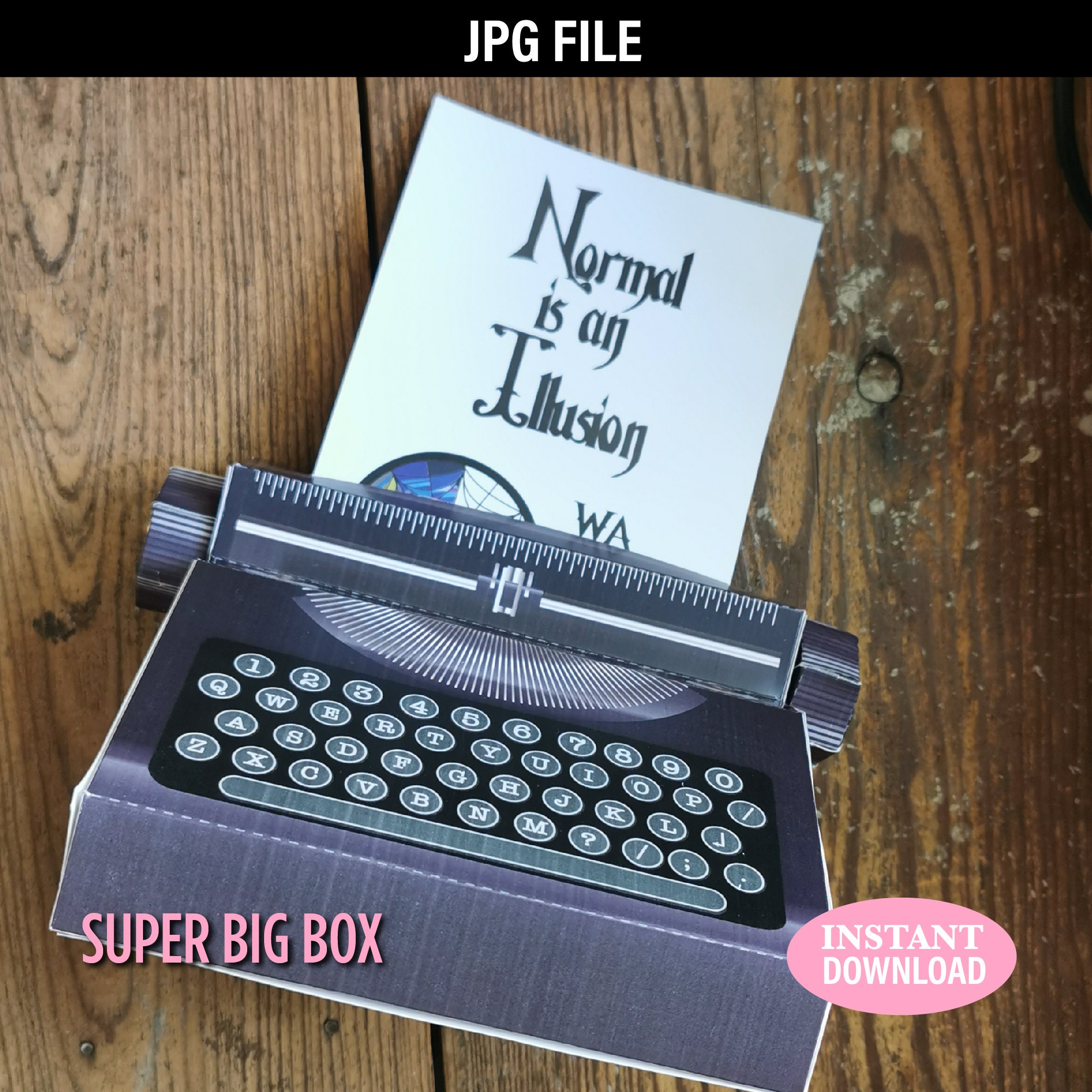 Typewriter SUPER BIG BOX Template Wednesday Portrait Holder Download ...