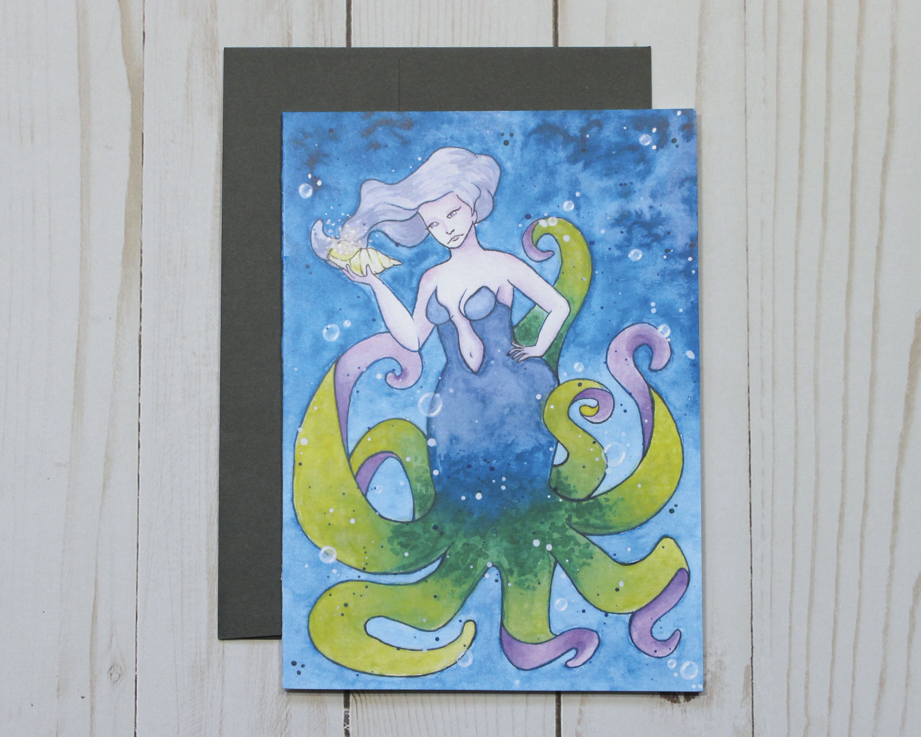 Octo Mermaid Artwork Greeting Card Art Print | Etsy