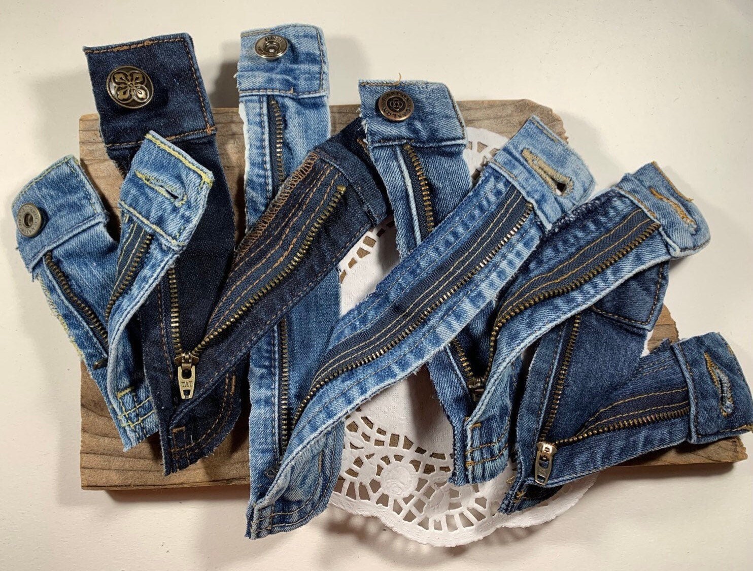 5 Denim Zippers Blue Jean Pieces Crafting Hand Cut Patchwork | Etsy