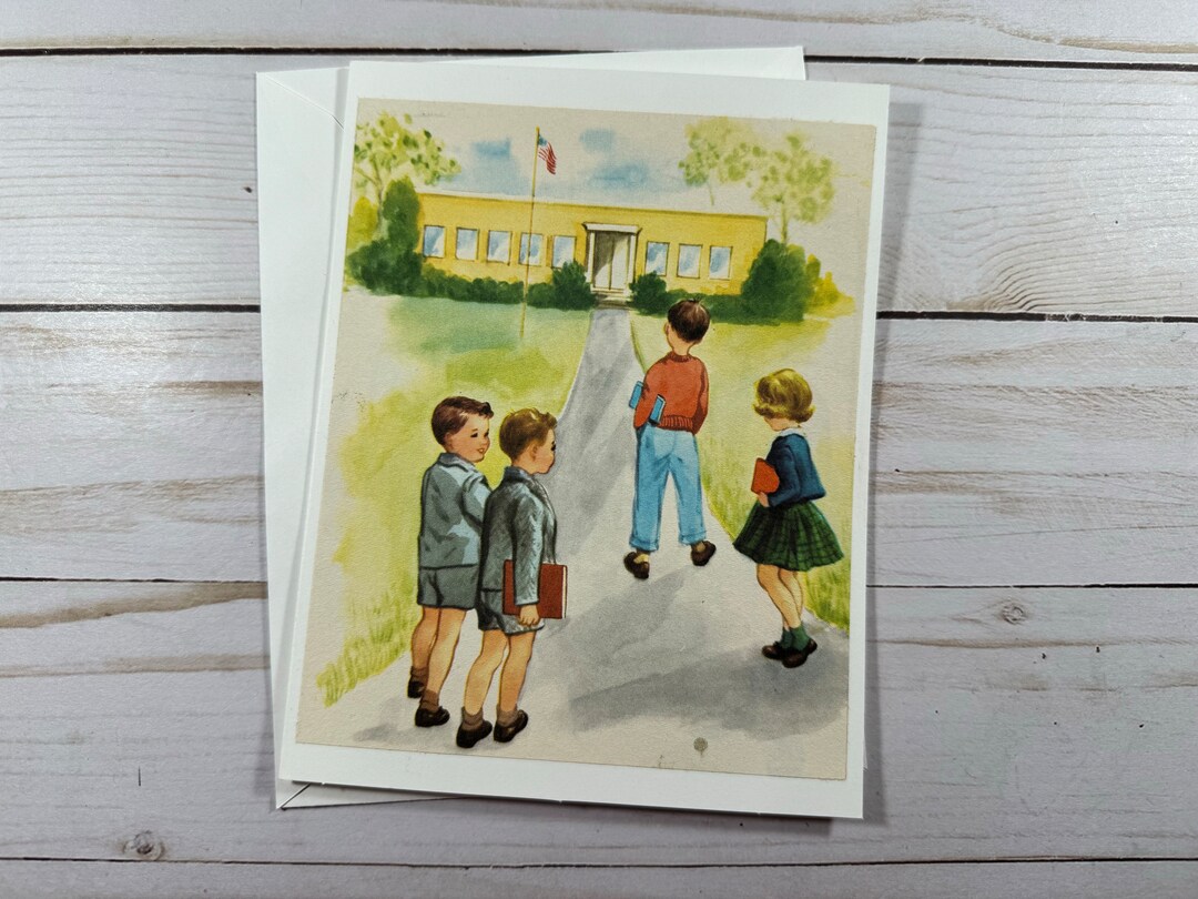 Repurposed School Children Teacher Card Vinatge Greeting Card Blank ...