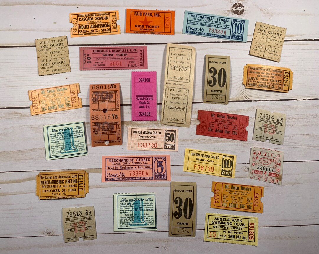 25 Assorted Vintage Tickets Paper Ephemera Miscellaneous Tickets ...