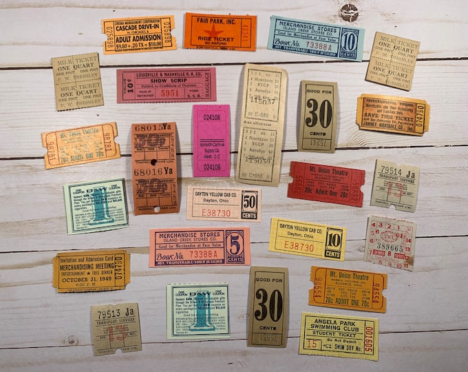 25 Assorted Vintage Tickets Paper Ephemera Miscellaneous Tickets ...