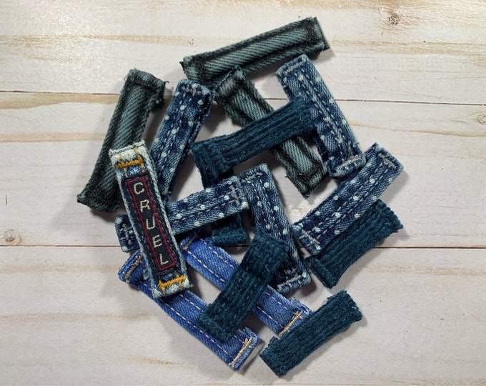 16 Assorted BLUES and PATTERNS Belt Loops Pant Pieces Patchwork Hand ...