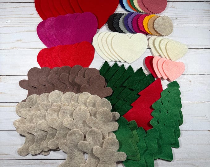 87 Hand Cut Felt Shapes: Assorted Colors and Shapes. Unknown Fabric ...