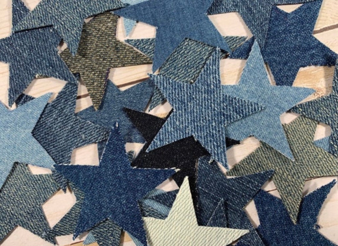 25 Denim Stars BLUE and BLACK Combination of Sizes Jean Quilt Stars ...