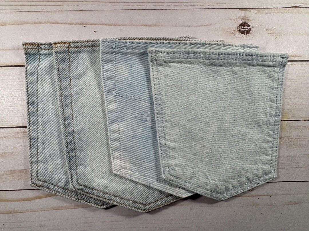 4 Denim Pockets Whitewashed Light Blue Assorted Size Set of 4 Light ...