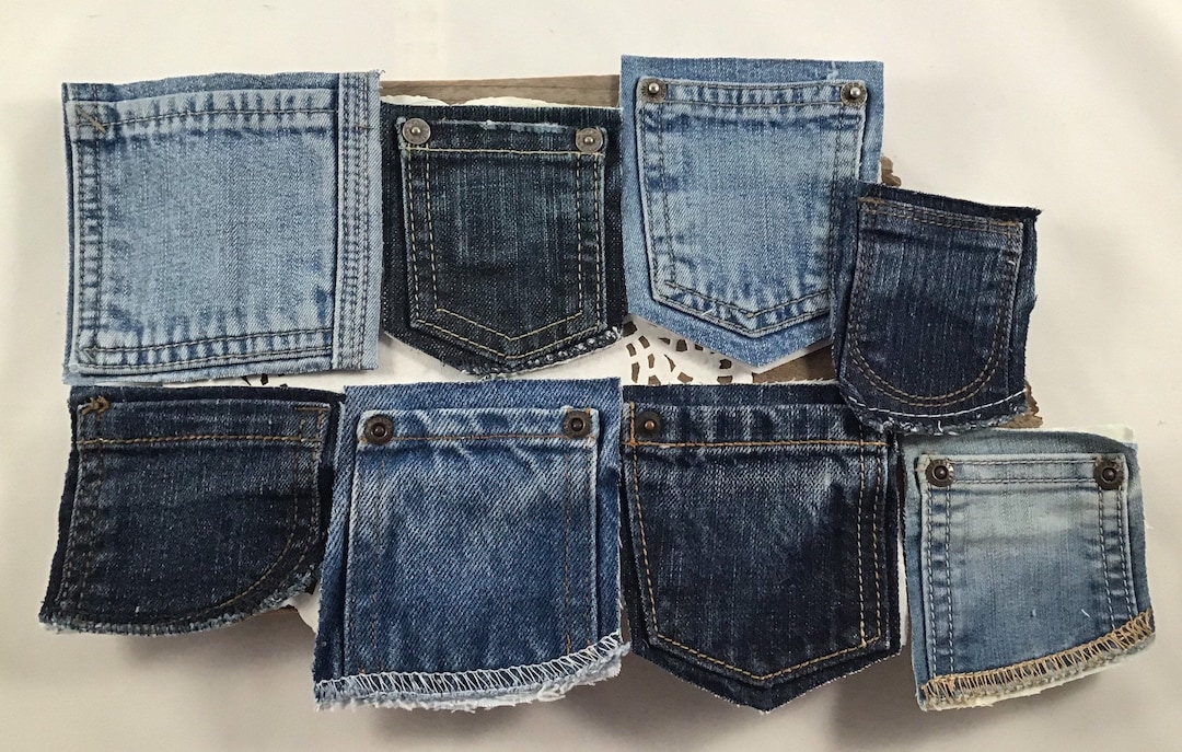 6 Small Denim Pockets Assorted Sizes Shapes Blue Jean Denim Pockets ...