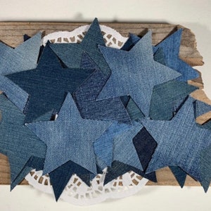 25 Denim Stars BLUE and BLACK Combination of Sizes Jean Quilt Stars ...
