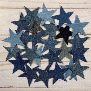 25 Denim Stars BLUE and BLACK Combination of Sizes Jean Quilt Stars ...