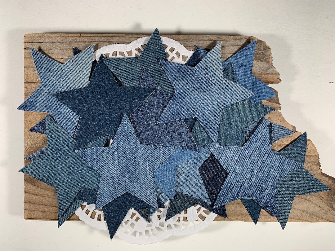 20 - Denim Stars Blue Jean Quilt Stars Quilting Hand Cut Patchwork ...