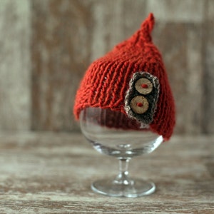Knitted Newborn Hattop Knot Hat Dark Orange Hat Wool Baby - Etsy