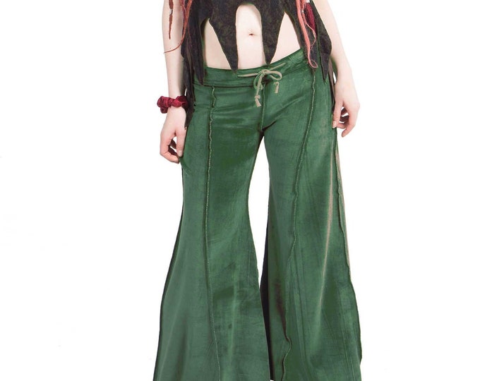 Velvet Flow Pants, Green Lounge Pants, Extra Wide Flare, Plus Size ...