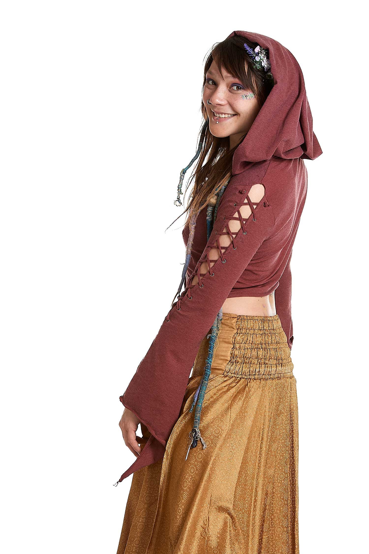 Hooded Psy Faerie Top in Earthy Red - Etsy UK
