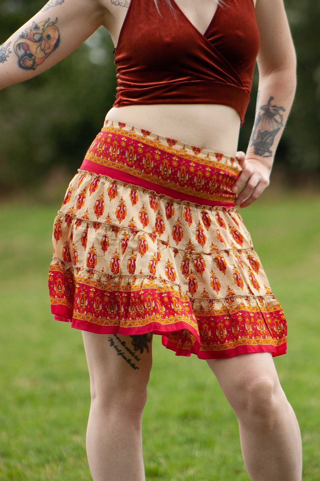 Floaty Mini Skirt, Upcycled Sari Rara Skirt, Hippie Summer Miniskirt ...