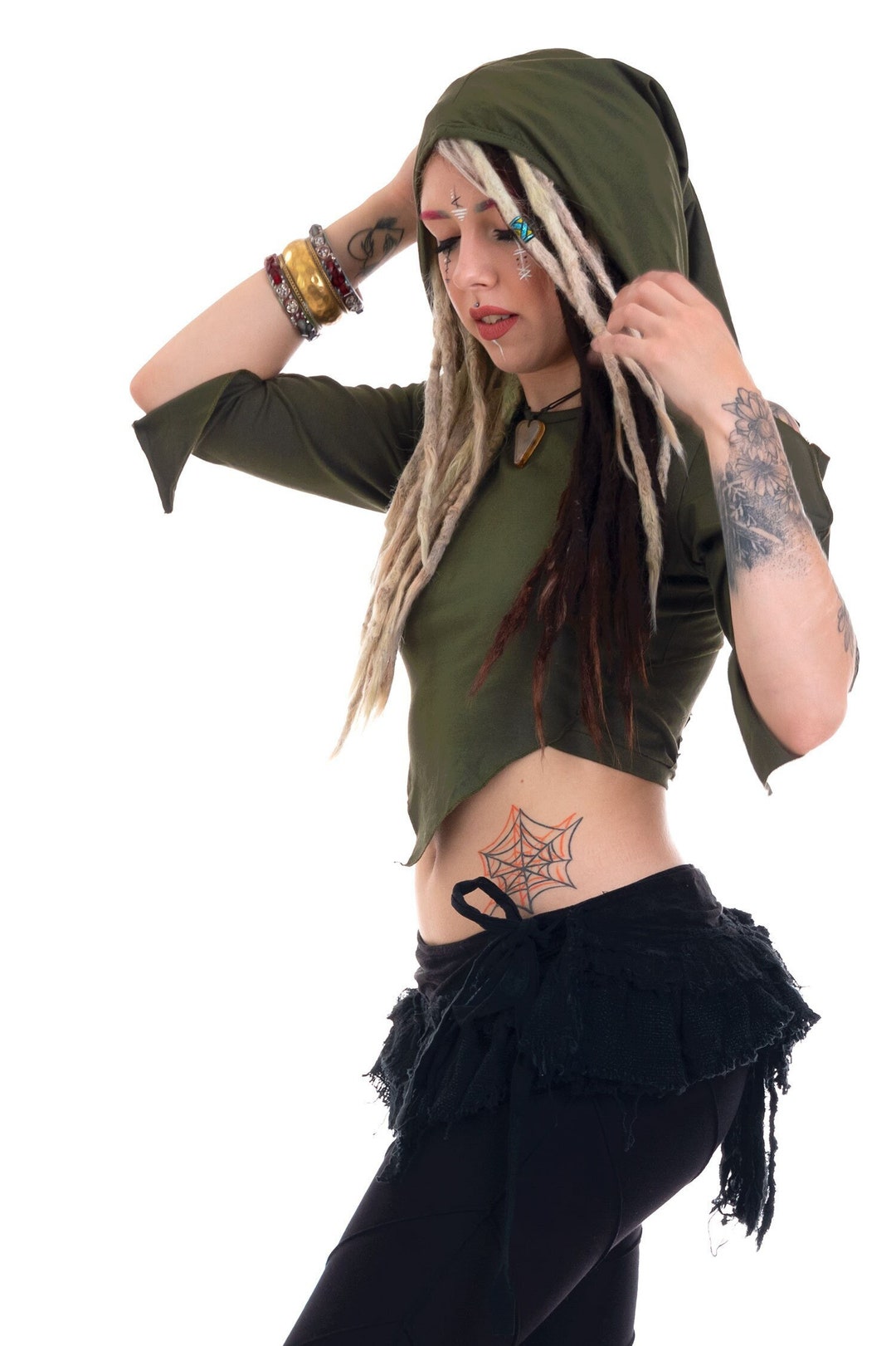 Pixie Hooded Crop Top in Army - Etsy