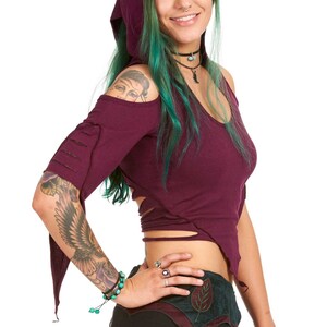 BURGUNDY PIXIE TOP, Slashed Psy Pixie Top, Psy Trance Top, Pixie Hood ...