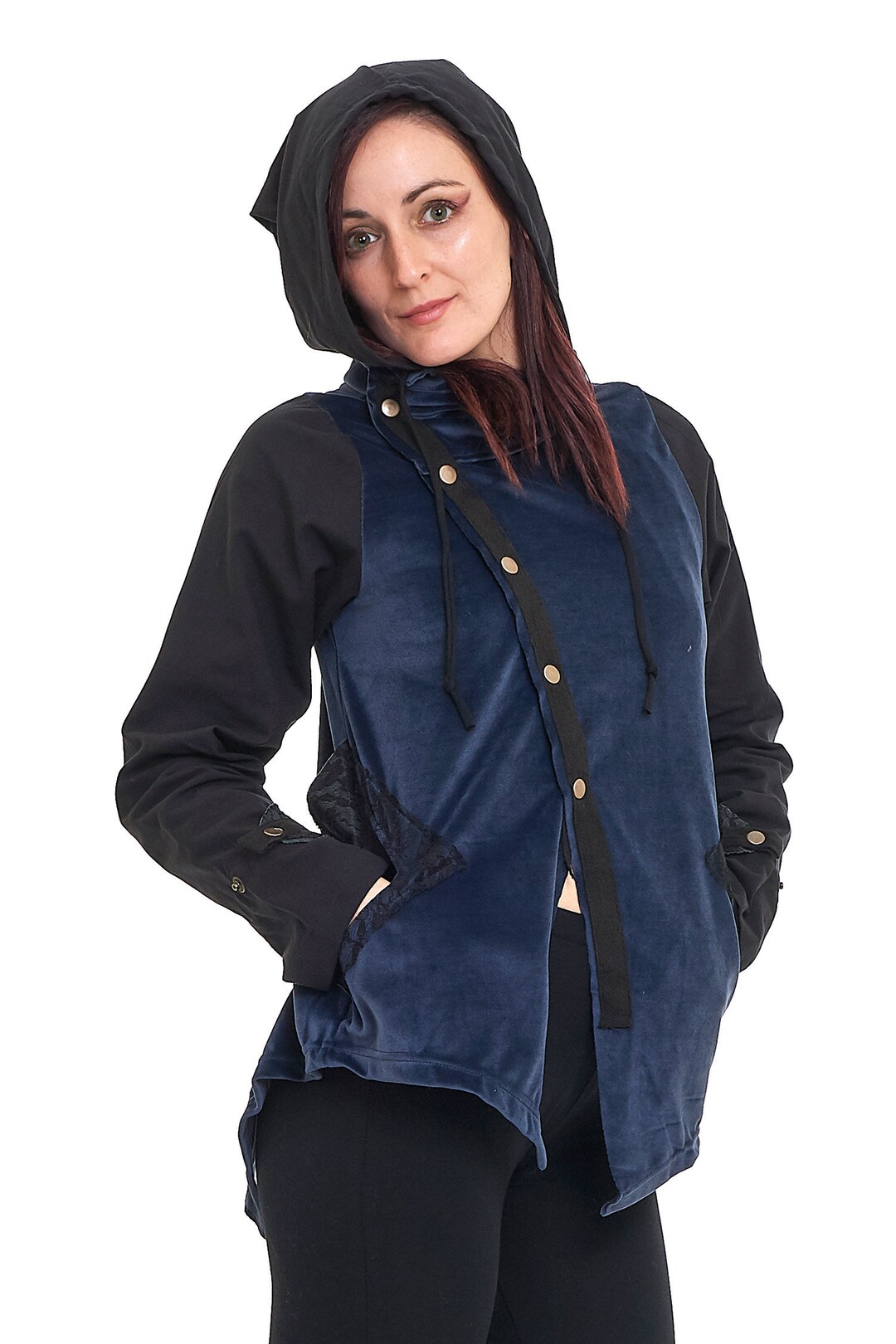 Velvet Pixie Hood Jacket in Navy - Etsy UK