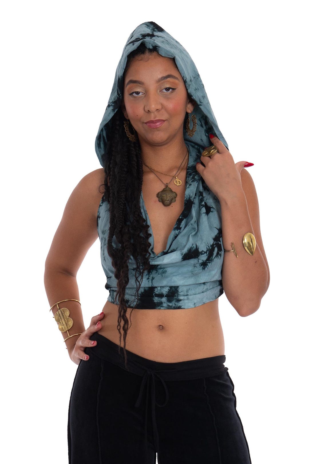Hooded Backless Cowl Top in Grey Tie Dye, Psy Trance Clothing, Goa ...