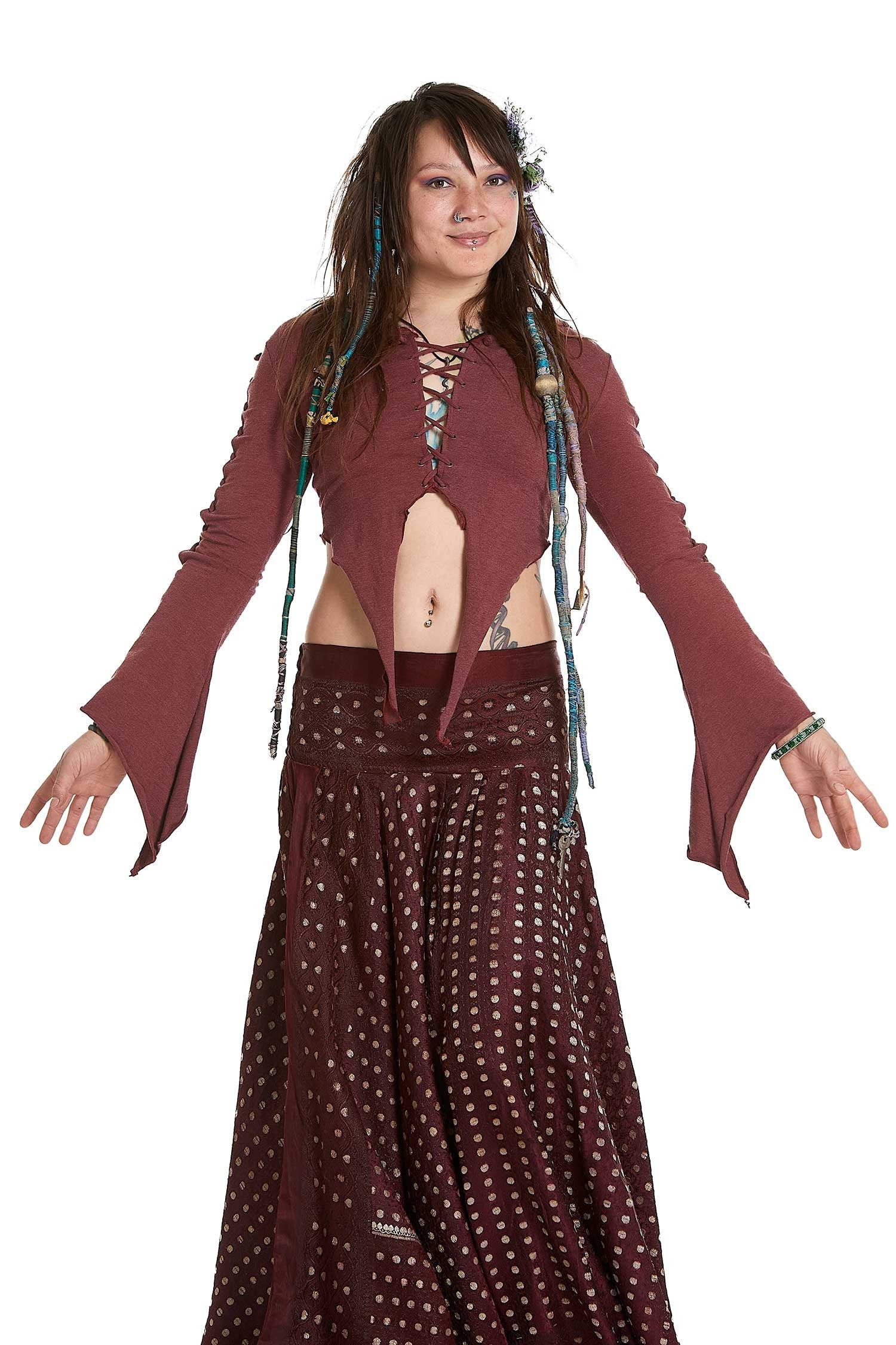 Hooded Psy Faerie Top in Earthy Red | Etsy UK