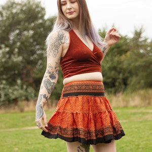 Floaty Mini Skirt, Upcycled Sari Rara Skirt, Hippie Summer Miniskirt ...