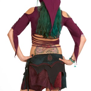 BURGUNDY PIXIE TOP, Slashed Psy Pixie Top, Psy Trance Top, Pixie Hood ...