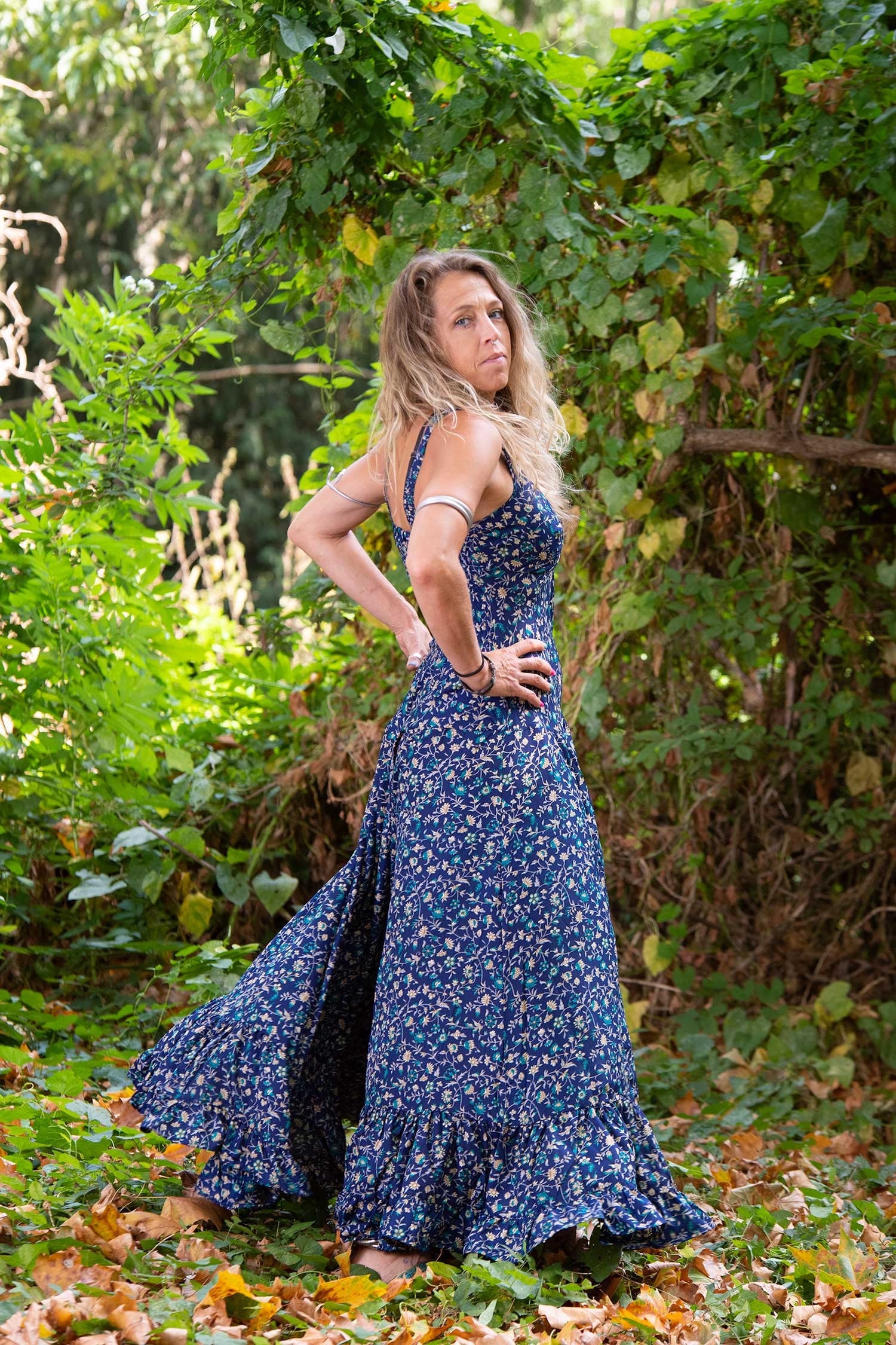 Long Full Boho Maxi Dress in Navy Flowers - Etsy