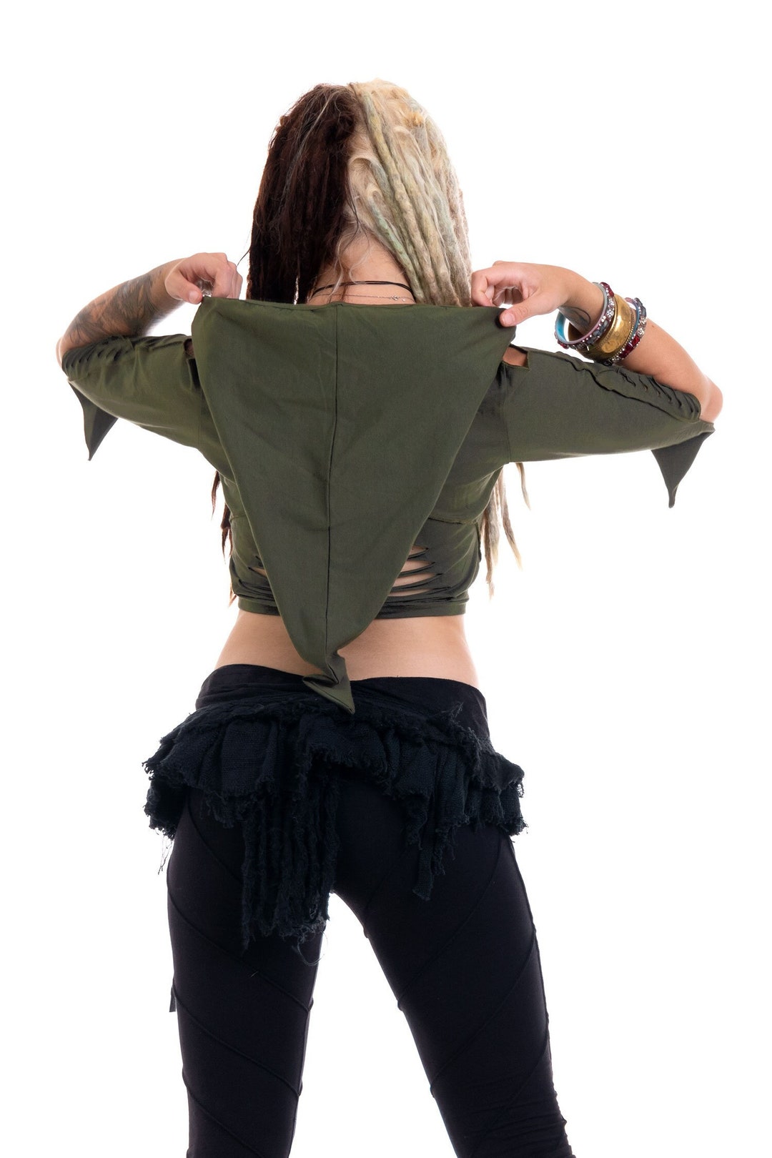 Pixie Hooded Crop Top in Army - Etsy