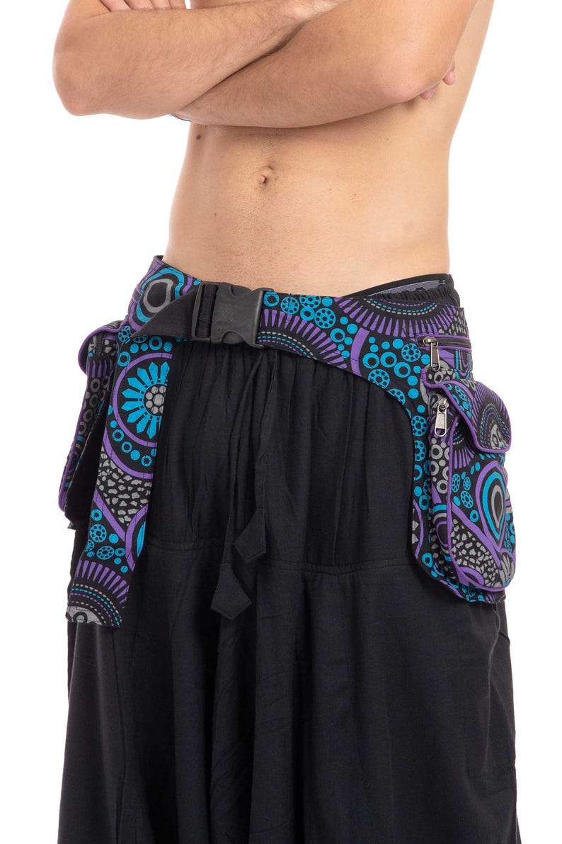 Geometric Print Double Festival Pocket Belt, Rave Techno Belt ...